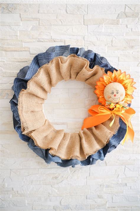 Fall Burlap And Denim Wreath Front Porch Decor DIY Crafts