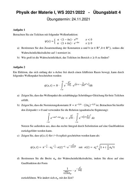 Uebungsblatt 4 Wintersemester Physik Der Materie I WS 2021 2022