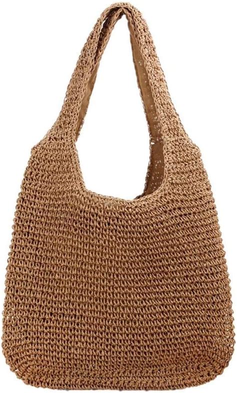 ISIYINER Stroh Handtasche Sommer Strandtasche Runde Vintage Handarbeit