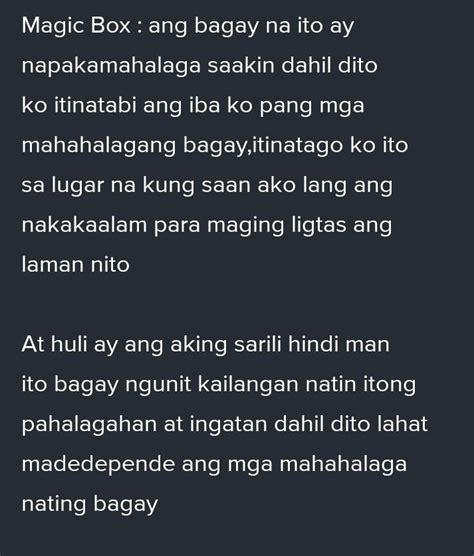 Magtala Ng Limang Bagay Na Iyong Pinapahalagahan At Isa At Isaad Ang
