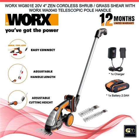 WORX WG801E 20V 4 ZEN Cordless Shrub Grass Shear Shrubber Trimmer