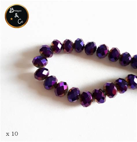 Perles en verre à facettes abaque couleur pourpre 8x6 mm lot de 10