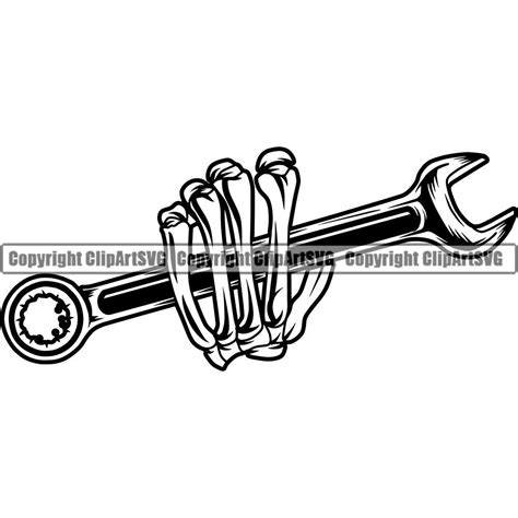 Skull Skeleton Hand Holding Wrench Motorcycle Car Mechanic Etsy