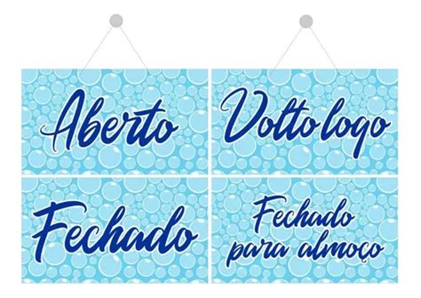 Placa Aberto fechado fechadoalmoço volto Logo Bolhas Ventosa