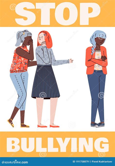 Stop Bullying Placard Or Poster Template With Teenagers Flat Vector