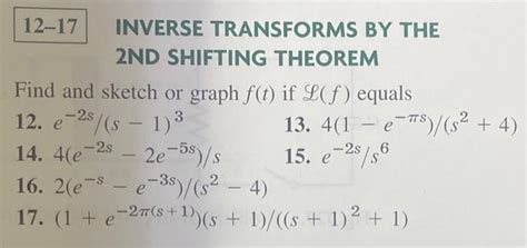 solved 12 17 inverse transforms by the 2nd shifting theorem