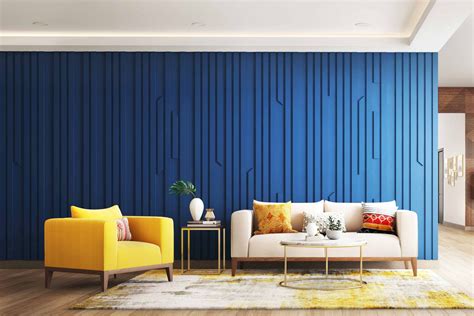 Blue D Wall Design For Living Rooms With Wall Panelling Livspace