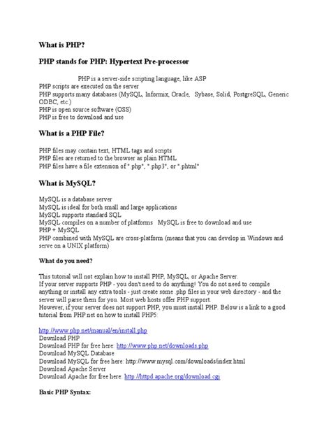 what is php php stands for php hypertext pre processor what do you need pdf php web server