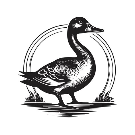 Duck Vintage Logo Concept Black And White Color Hand Drawn
