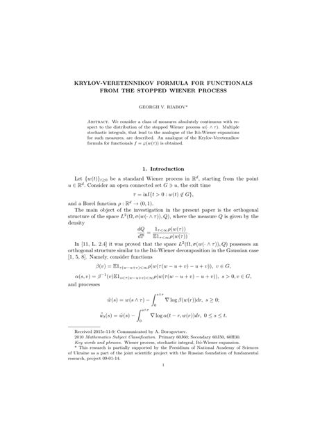 pdf krylov veretennikov formula for functionals from the stopped wiener process