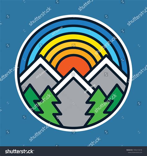 Mountain Nature Forest Sunrise Graphic Illustration Stock Vector
