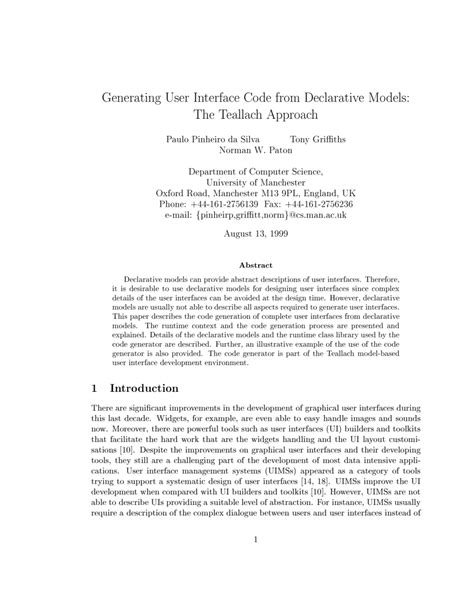 pdf generating user interface code from declarative models the teallach approach