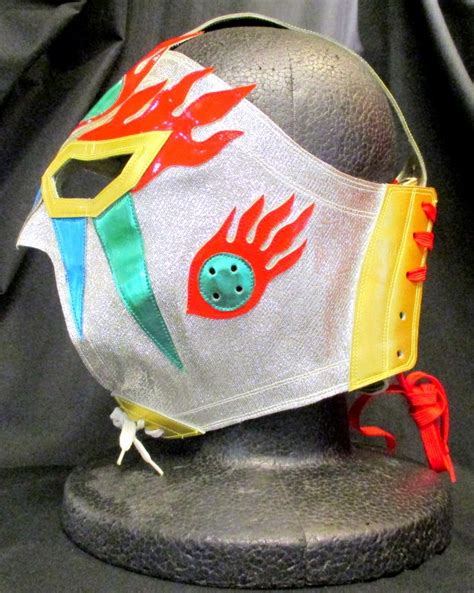 プロレスマスク CACAO製 超電戦士バトレンジャー プライベート用マスク銀ラメ生地金赤青メタ緑メタフチ タグ付き 本人使用と