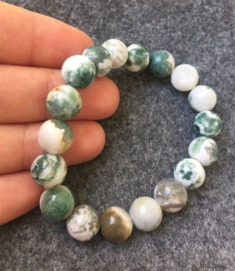Moss Agate Genuine Bracelet 7 Inches 10mm Beads Handmade Etsy