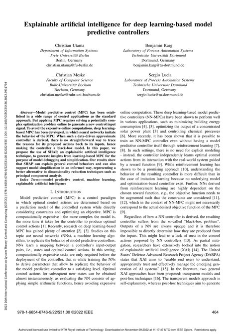 pdf explainable artificial intelligence for deep learning based model predictive controllers