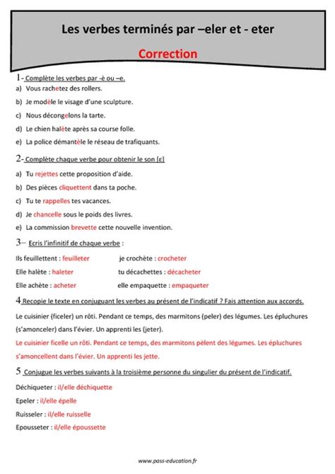 Verbes Termin S Par Eler Er Eter Cm Exercices Imprimer Pass