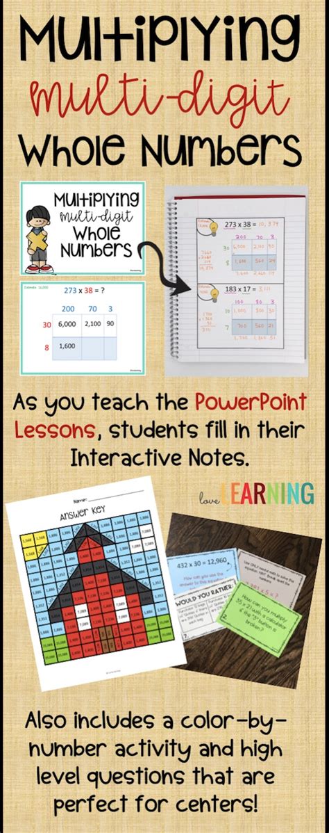 2 and 3 digit multiplication multiplying whole numbers unit interactive notes math work