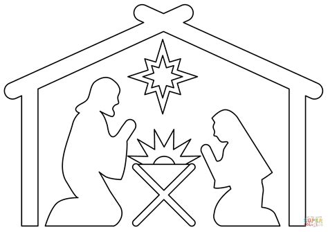 Manger Scene Outline Coloring Page Free Printable Coloring Pages