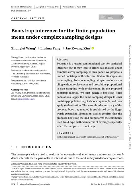 pdf bootstrap inference for the finite population mean under complex sampling designs