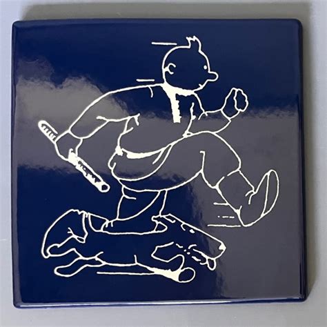 Hergé Tintin et Milou courent plaque émaillée version bleue