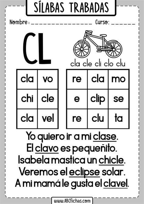 Fichas Silabas Trabadas Cl Cla Cle Cli Clo Clu ABC Fichas