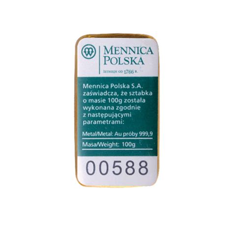 Mennica Polska G Sztabka Gram Z Ota Sklep Mennicy Z Ota