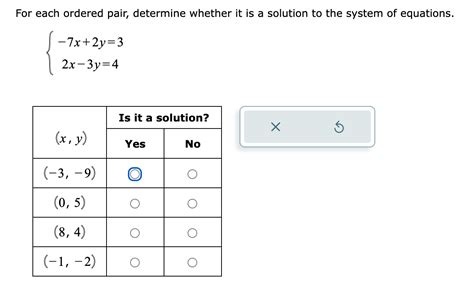 solved for each ordered pair determine whether it is a