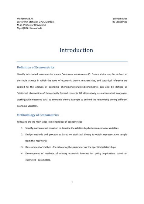 pdf econometrics notes introduction simple linear regression multiple linear regression