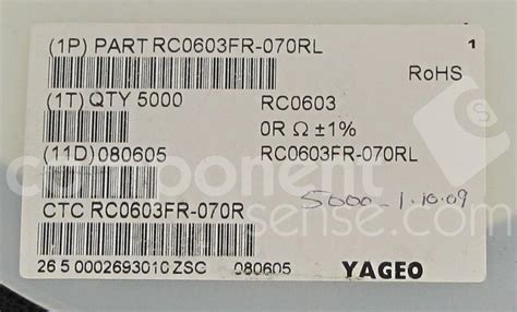 RC0603FR 070RL Yageo Datasheet PDF Technical Specs