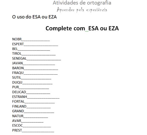 Aprender pela experiência Atividade de ortografia ESA e EZA