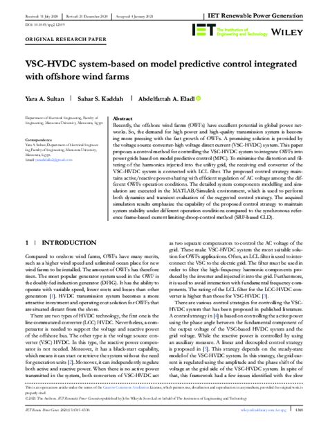 pdf vsc‐hvdc system‐based on model predictive control integrated with offshore wind farms