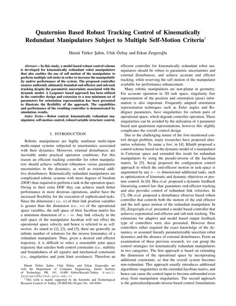 pdf quaternion based robust tracking control of kinematically redundant manipulators subject
