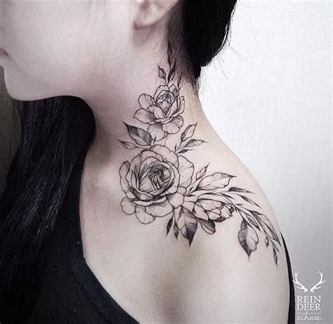 Floral Rose Neck Tattoo Feminine Tatuagem No Pesco O Masculino