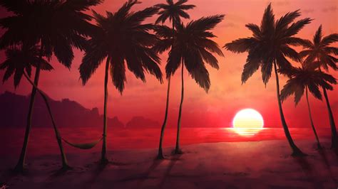 4K Dusk Red Beach Tropical Water Sunrise Evening Nature Sand