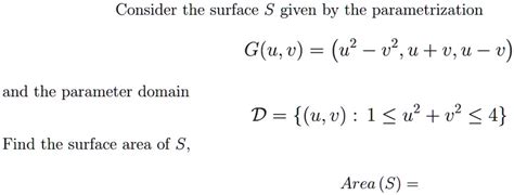 solved consider the surface s given by the parametrization g u v u v u v u v and the