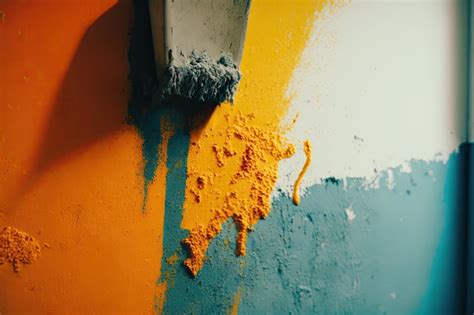 Primer plano de una pared recién pintada con un trazo de pincel visible