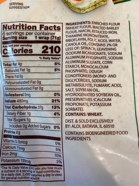 L Oven Fresh Wraps Spinach Herb Calories Nutrition Analysis More