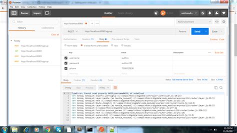 Javascript Getting Error While Posting The Data Using Node Js Stack