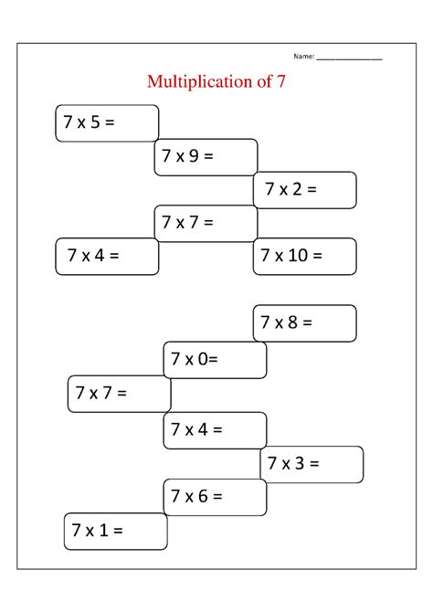 Multiplication Worksheets 7 Times Tables