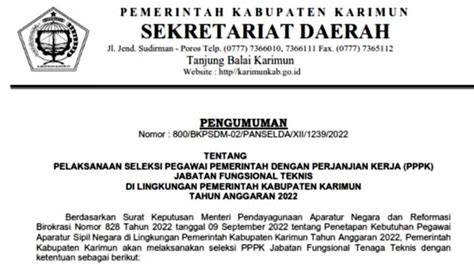 Seleksi PPPK Tenaga Teknis Pemkab Karimun 2022 Cek Pengumuman Lengkap