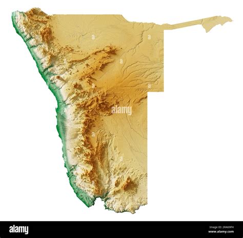 Namibia Highly Detailed 3D Rendering Of Shaded Relief Map With Rivers