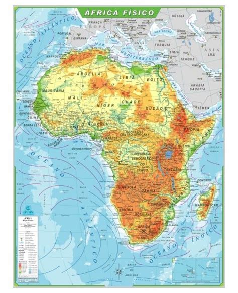 Poster África Físico 223 Continentes Físicos Mapas de ensino