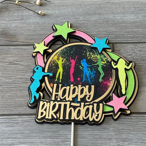 Neon Disco Cake Topper 80s Theme Party Disco Birthday Topper Neon