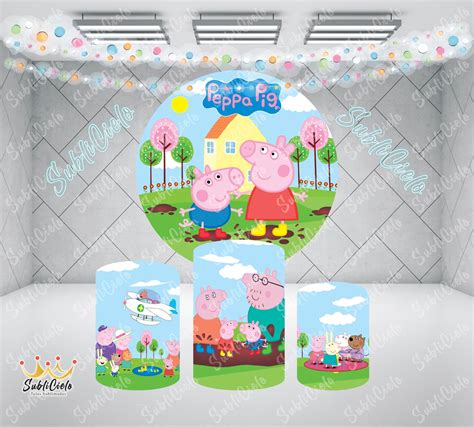 Kit Panel Redondo 3 Forros De Cilindros Peppa Pig Y Su Familia