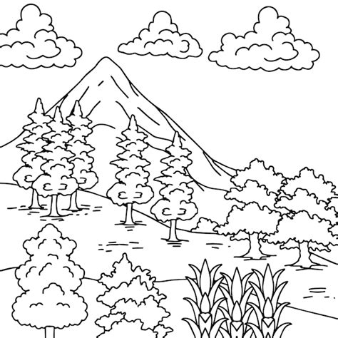 Diseño naturaleza paisaje página para colorear esquema arte Vector