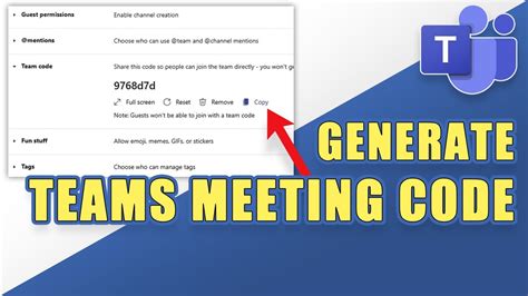 ms teams how to generate a meeting code easily youtube