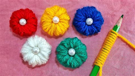 Amazing Trick With Pencil Easy Woolen Flower Craft Idea Youtube