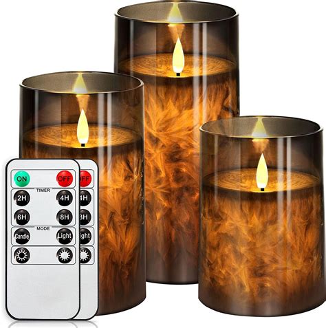 Salipt Glass Flameless Flickering Candles With Remote Control Battery