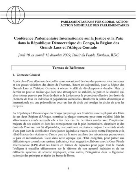 Termes De R F Rence Conf Rence Parlementaire Internationale Sur La