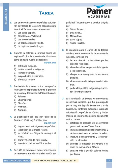HP Reg 4 Invasión hispana al Tahuantinsuyo Guerras civiles entre